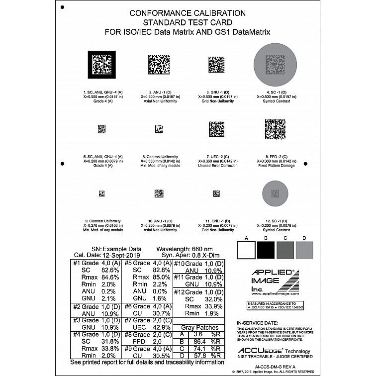 Calibration Cards : AI-CCS-DM-G Rev A ISO/IEC & GS1 DataMatrix ...